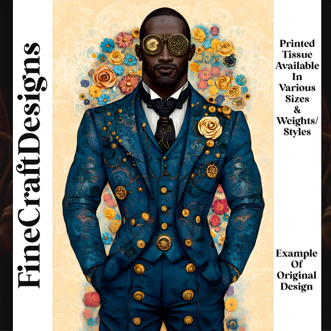African Steampunk Male Blue Outfit P9 Decoupage Tissue Paper | Zazzle