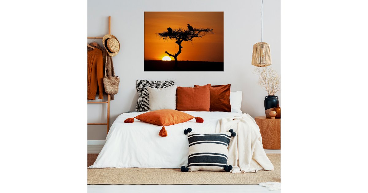African sunset orange and black poster | Zazzle