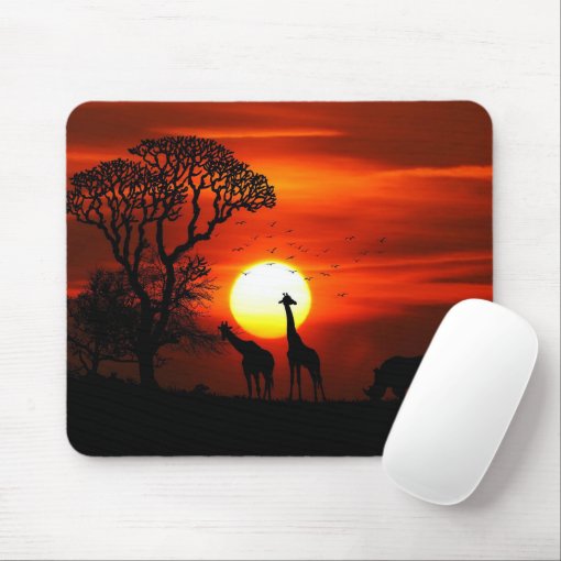 African Sunset with Giraffes Mouse Pad | Zazzle