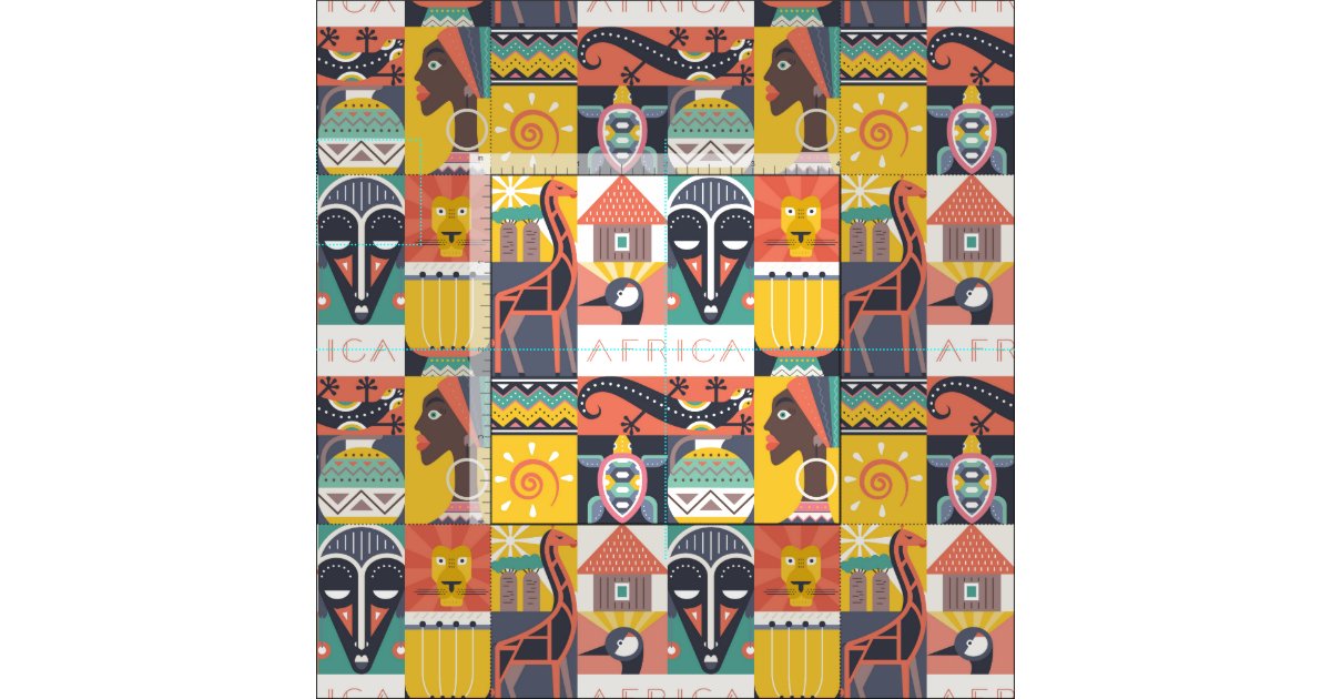 African Symbolic Art Collage Fabric | Zazzle