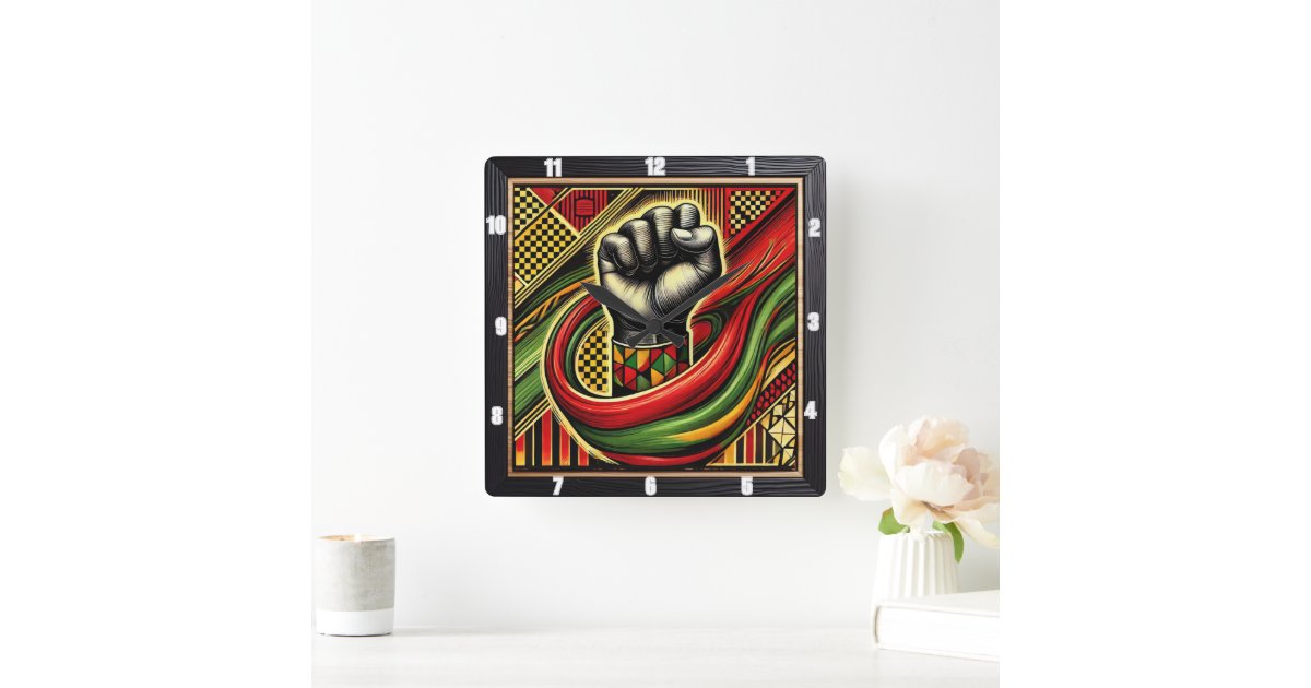 African-Themed Fist Symbol Vibrant Colors Square Wall Clock | Zazzle