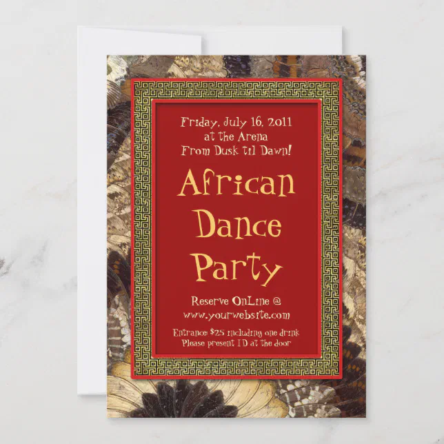 African Tribal Beat Dance Party Butterfly Wings Invitation | Zazzle