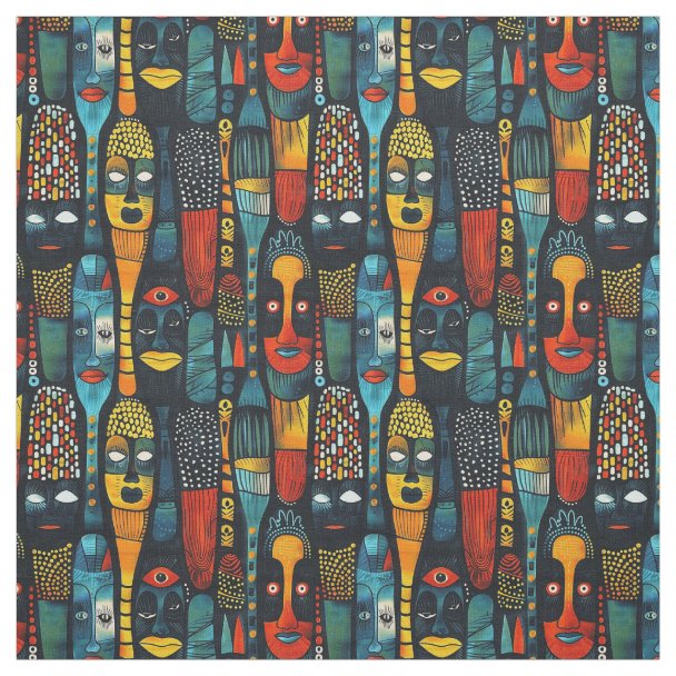 African Masks Fabric | Zazzle