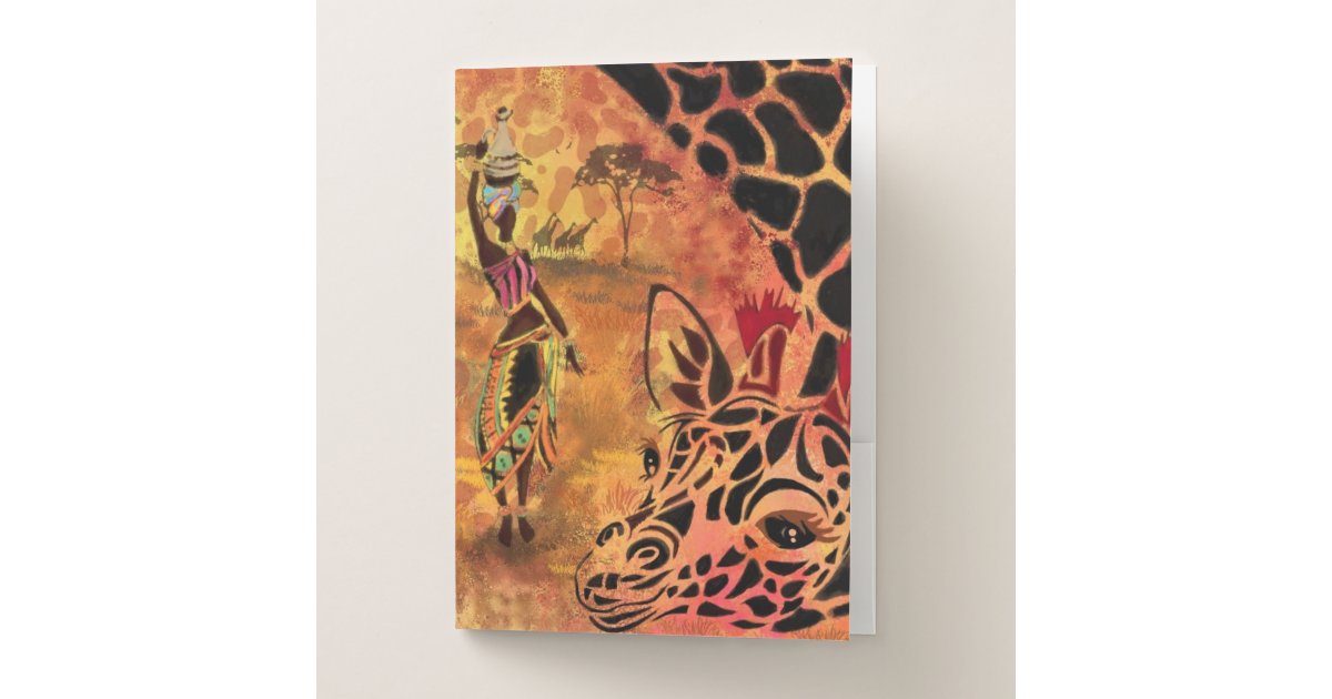 African Woman and Giraffe Pocket Folder | Zazzle