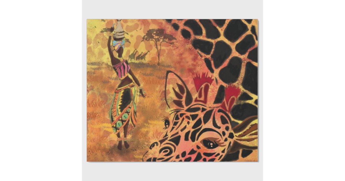 African Woman and Giraffe Wrapping Paper | Zazzle