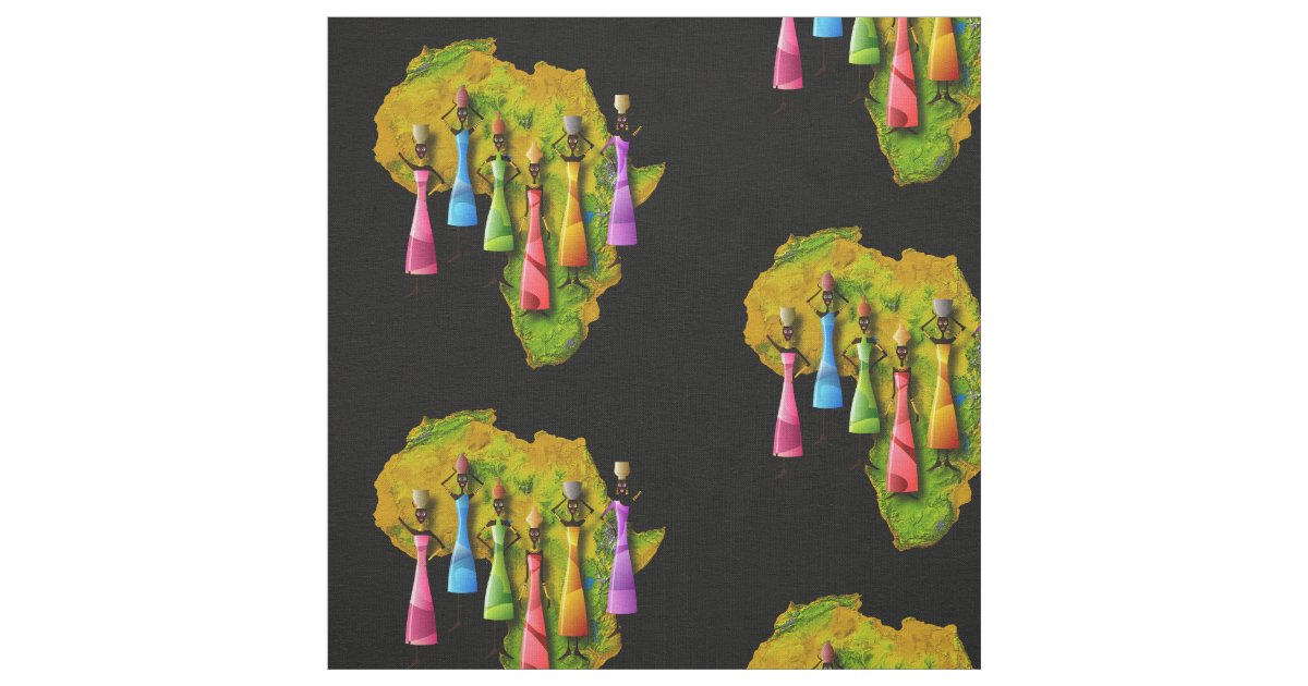 African Women In Colorful Dresses On Africa Map Fabric | Zazzle