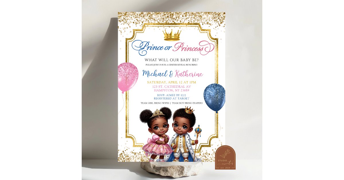 Afro African Prince or Princess Gender Reveal Invitation | Zazzle