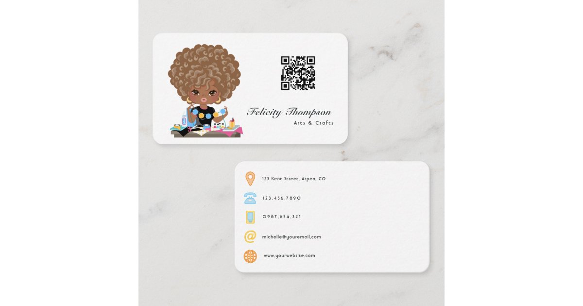Afro Crafter QR Code Business Card | Zazzle