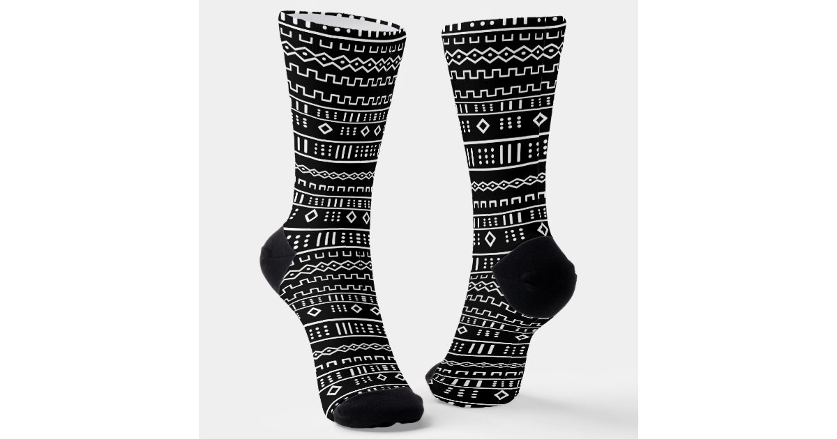 Afro Pop Black And White Modern Mudcloth Socks | Zazzle