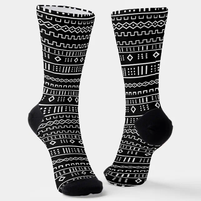 Afro Pop Black And White Modern Mudcloth Socks | Zazzle