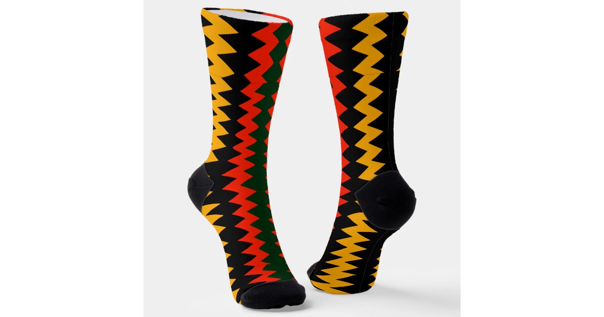 Afro Pop Red Black Gold And Green Tribal Socks | Zazzle