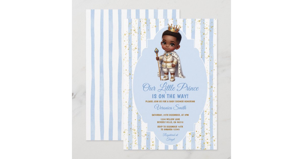 Afro Prince is on the way Blue Baby Shower Crown Invitation | Zazzle