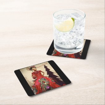 Afrocentric Dress Form Mannequin Christmas Tree Square Paper Coaster ...