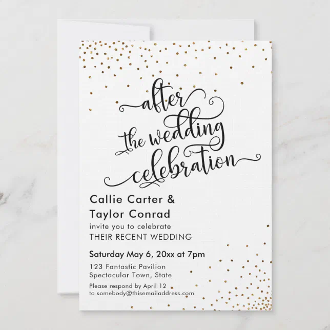 After the Wedding Celebration Faux Gold Confetti Invitation | Zazzle