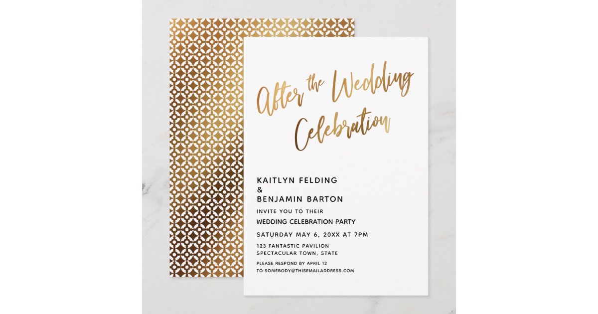 After the Wedding Celebration Gold Reception Invitation | Zazzle