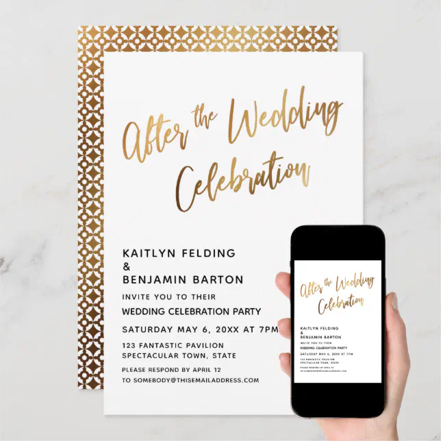After the Wedding Celebration Gold Reception Invitation | Zazzle