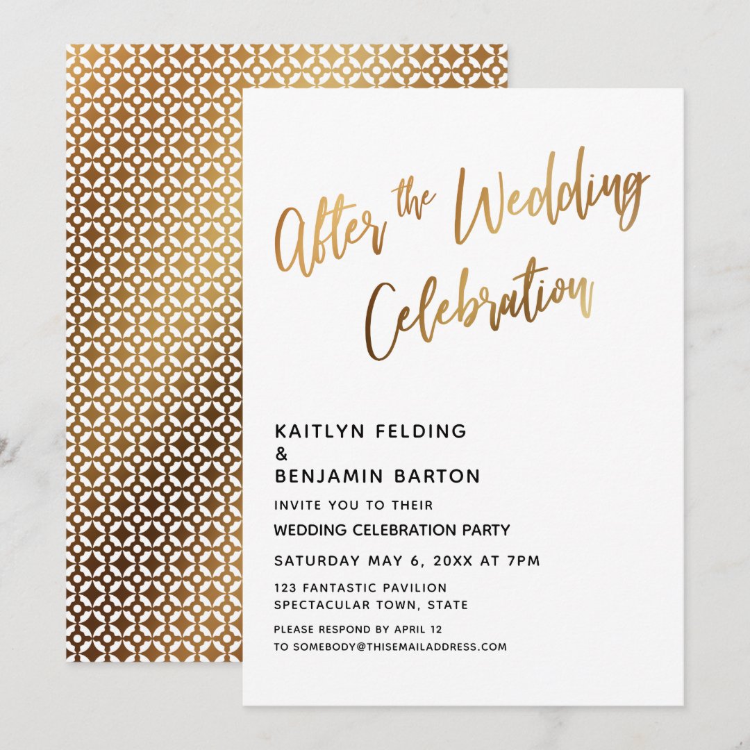 After the Wedding Celebration Gold Reception Invitation | Zazzle