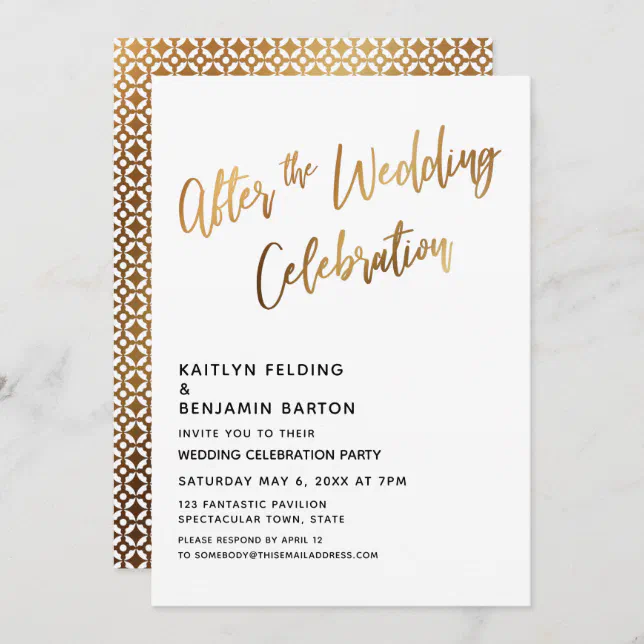 After the Wedding Celebration Gold Reception Invitation | Zazzle