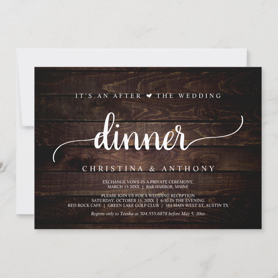 After The Wedding Dinner, Rustic Elopement Dinner Invitation | Zazzle