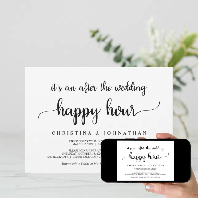 After the wedding Happy Hour, Rustic Elopement Invitation | Zazzle