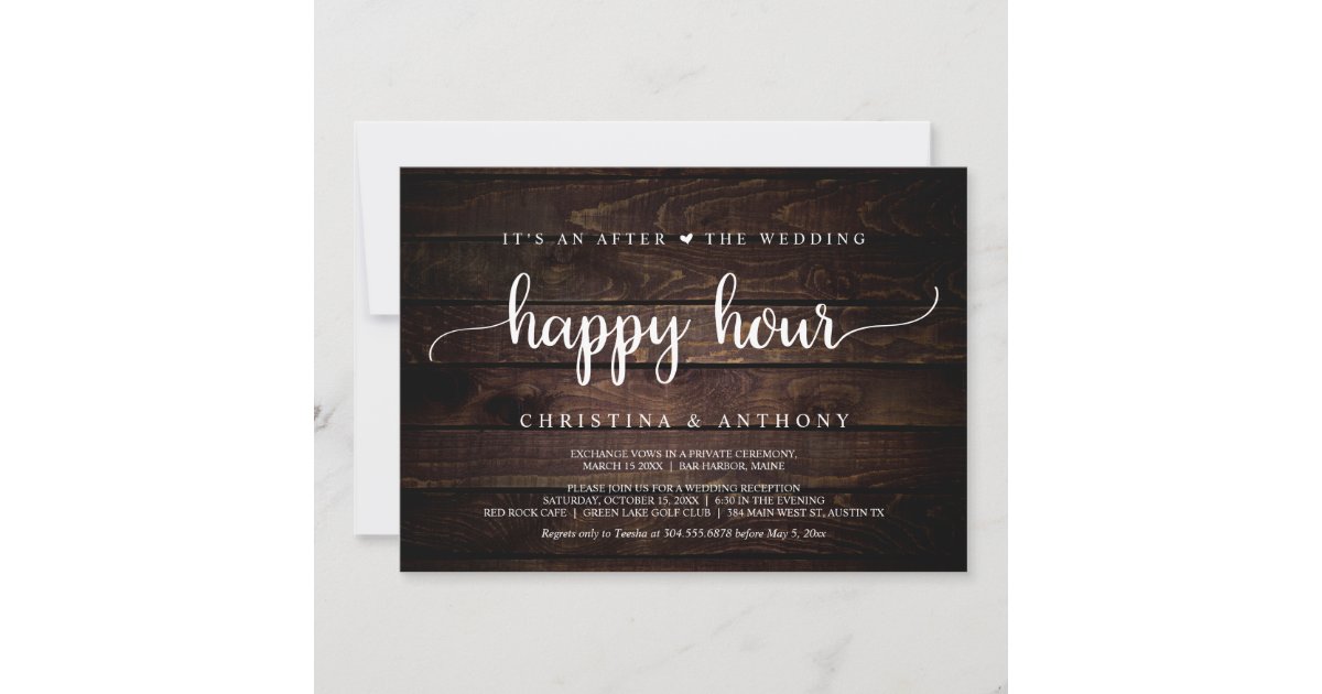 After The Wedding Happy Hour, Rustic Elopement Invitation | Zazzle