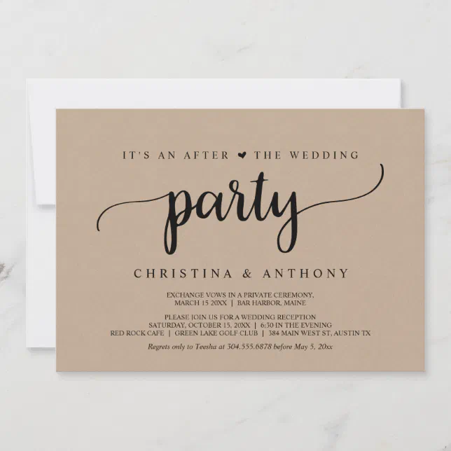 After The Wedding Party, Rustic Kraft Elopement Invitation | Zazzle