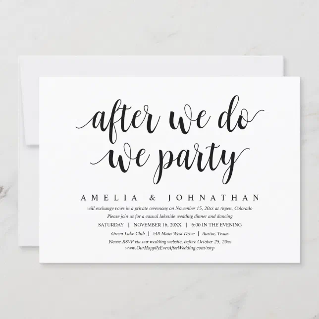 After We Do, We Party, Wedding Elopement Dinner Invitation | Zazzle