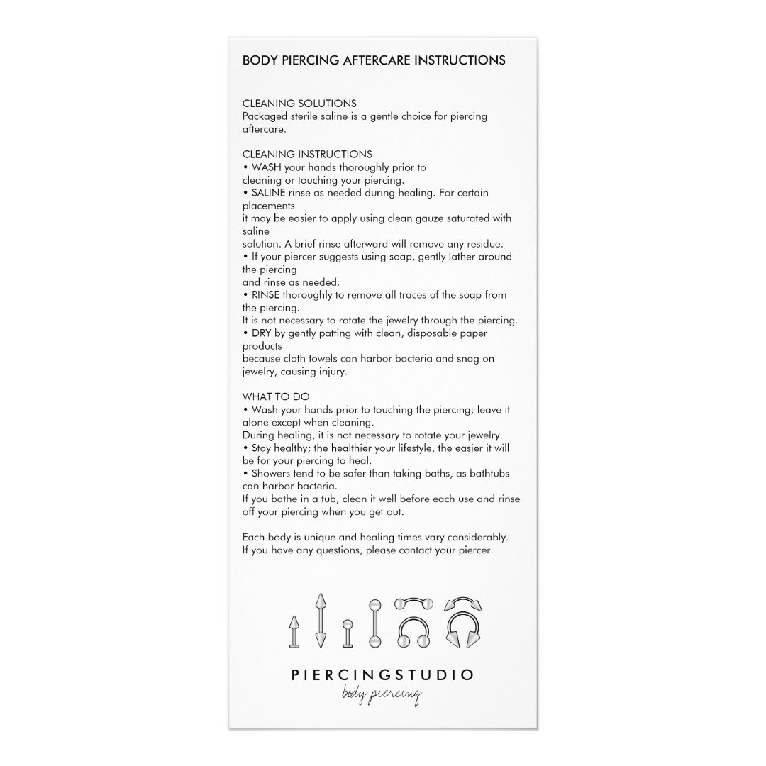 Aftercare Instructions Body Piercing Modern Rack Card | Zazzle