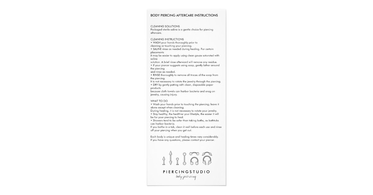 Aftercare Instructions Body Piercing Modern Rack Card | Zazzle