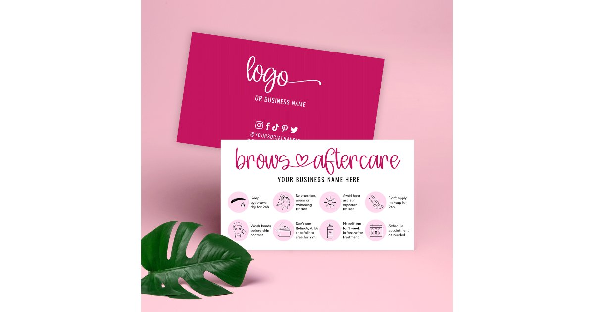 Aftercare Instructions Brow Microblading Care Pink Business Card | Zazzle