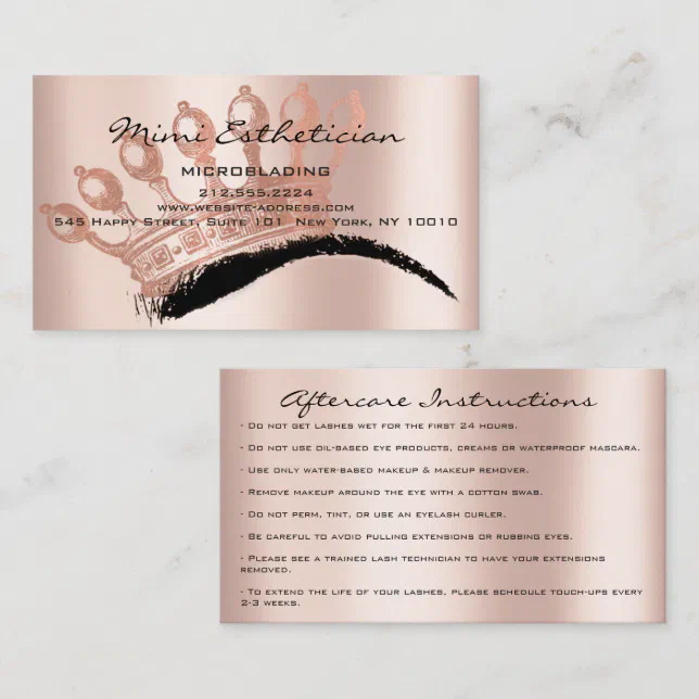 Aftercare Instructions Brows Crown Microblading Business Card | Zazzle