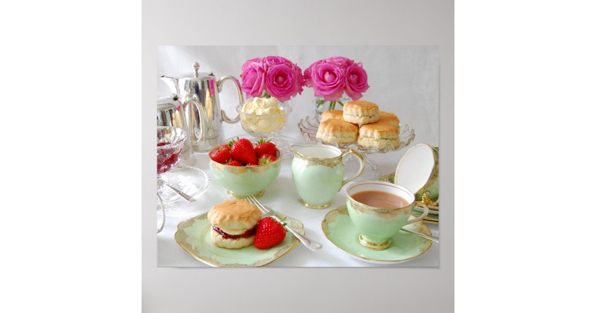 Afternoon Tea and Pink Roses Poster | Zazzle