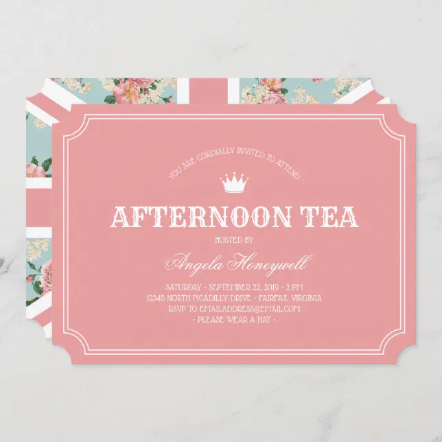 Afternoon Tea English Roses UK Flag Invitation | Zazzle