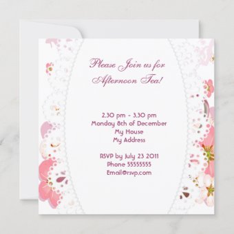 Afternoon Tea Party Vintage Pink Rose Teapot Invitation | Zazzle