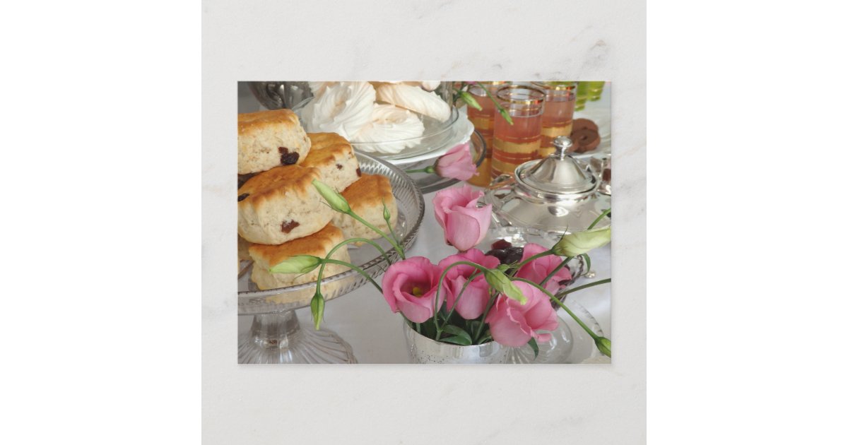 Afternoon Tea Postcard Scones Pink Flowers Teapot | Zazzle