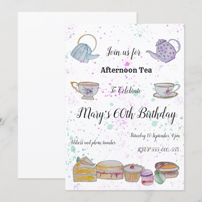 Afternoon Tea Watercolour Invitation | Zazzle.com