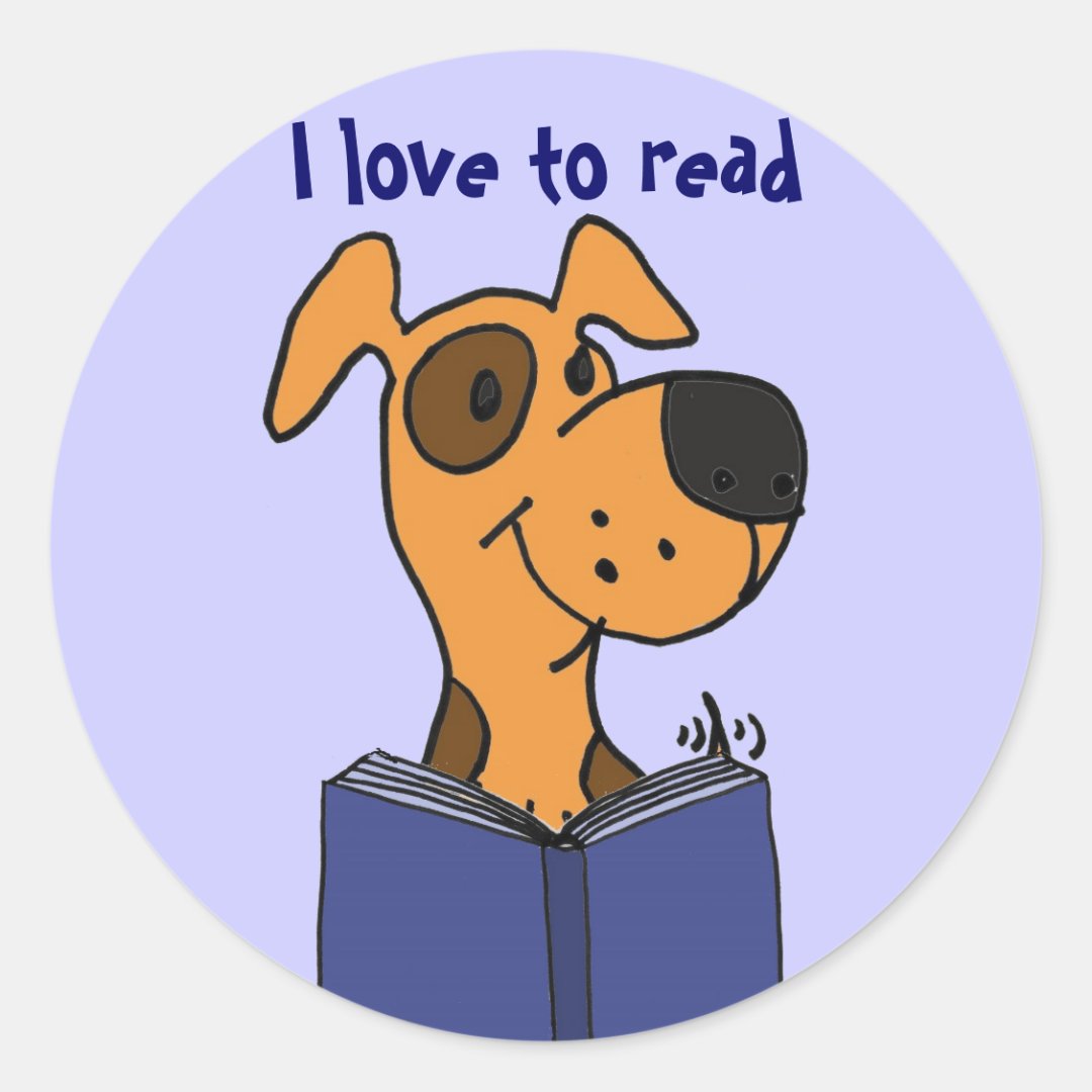 AG- I love to read dog cartoon stickers | Zazzle