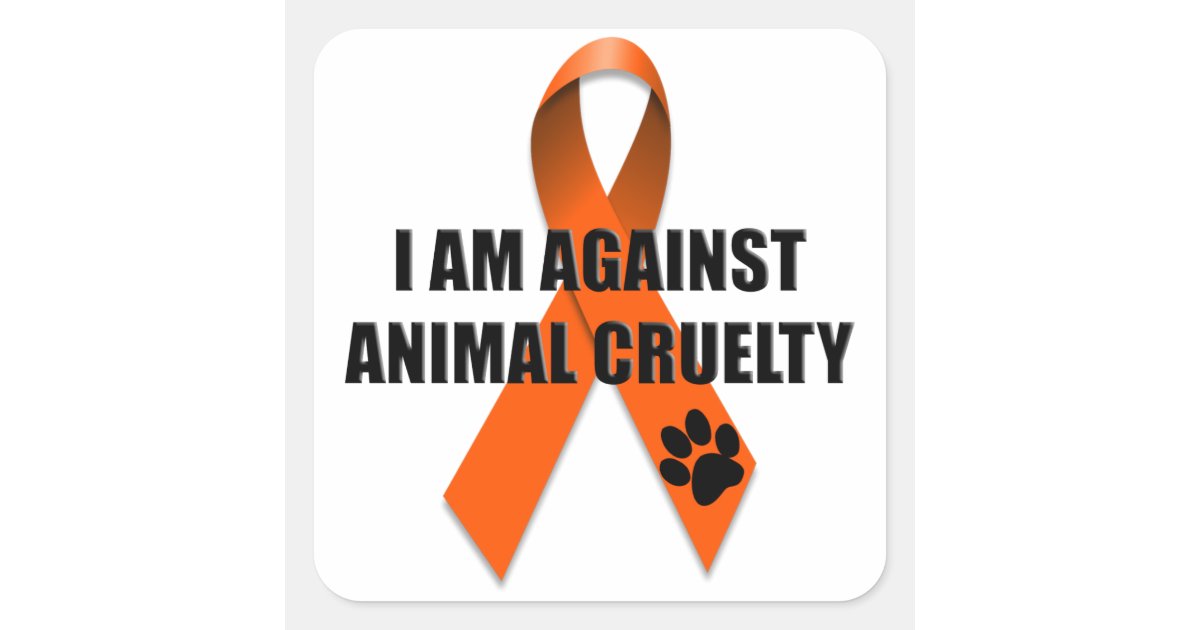 Against Animal Cruelty Orange Awareness Ribbon Square Sticker | Zazzle
