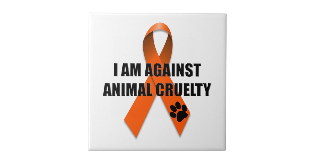 Against Animal Cruelty Orange Awareness Ribbon Tile | Zazzle