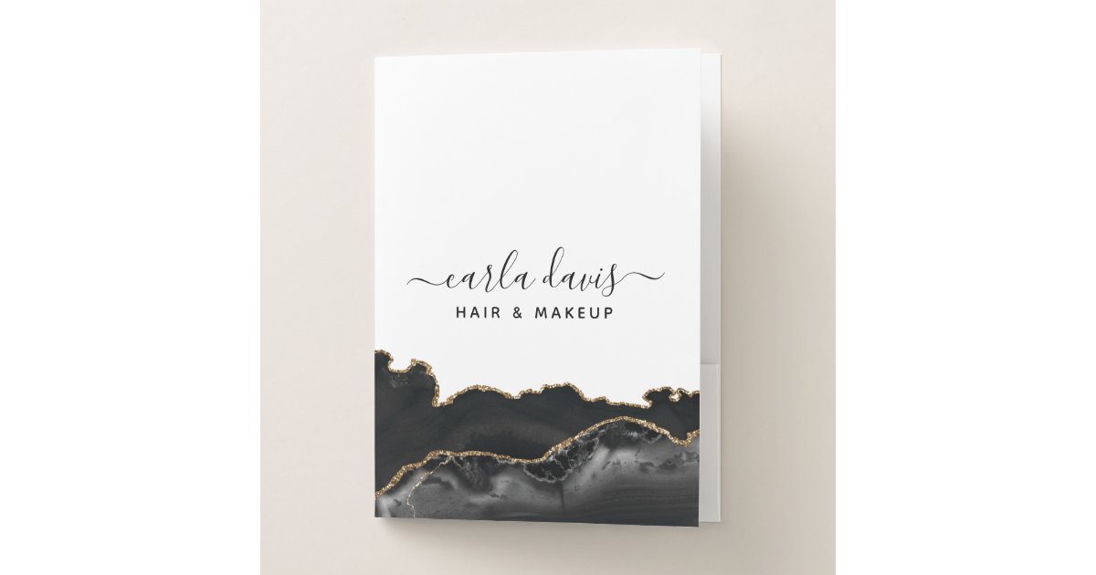 Agate Black And Gold Marble Business Personalized Pocket Folder | Zazzle