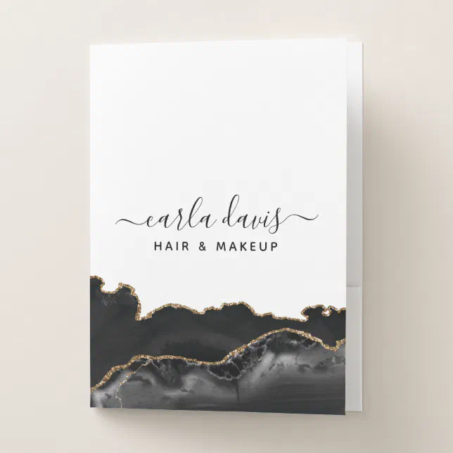 Agate Black And Gold Marble Business Personalized Pocket Folder | Zazzle