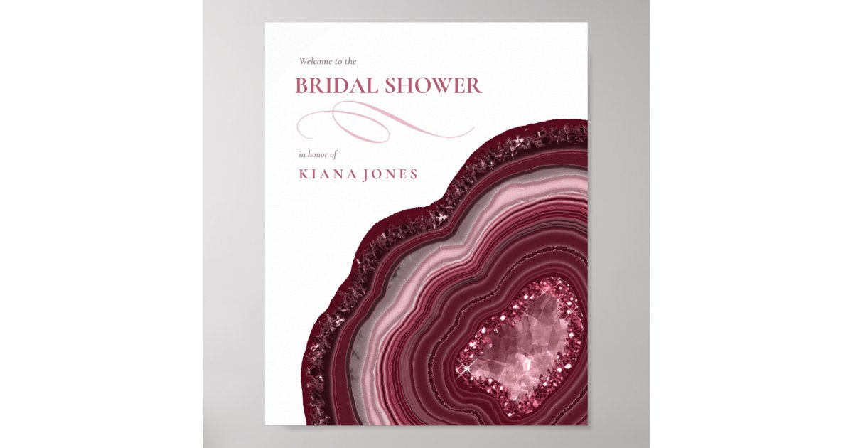 Agate Geode Glitter Bridal Shower Burgundy ID647 Poster | Zazzle
