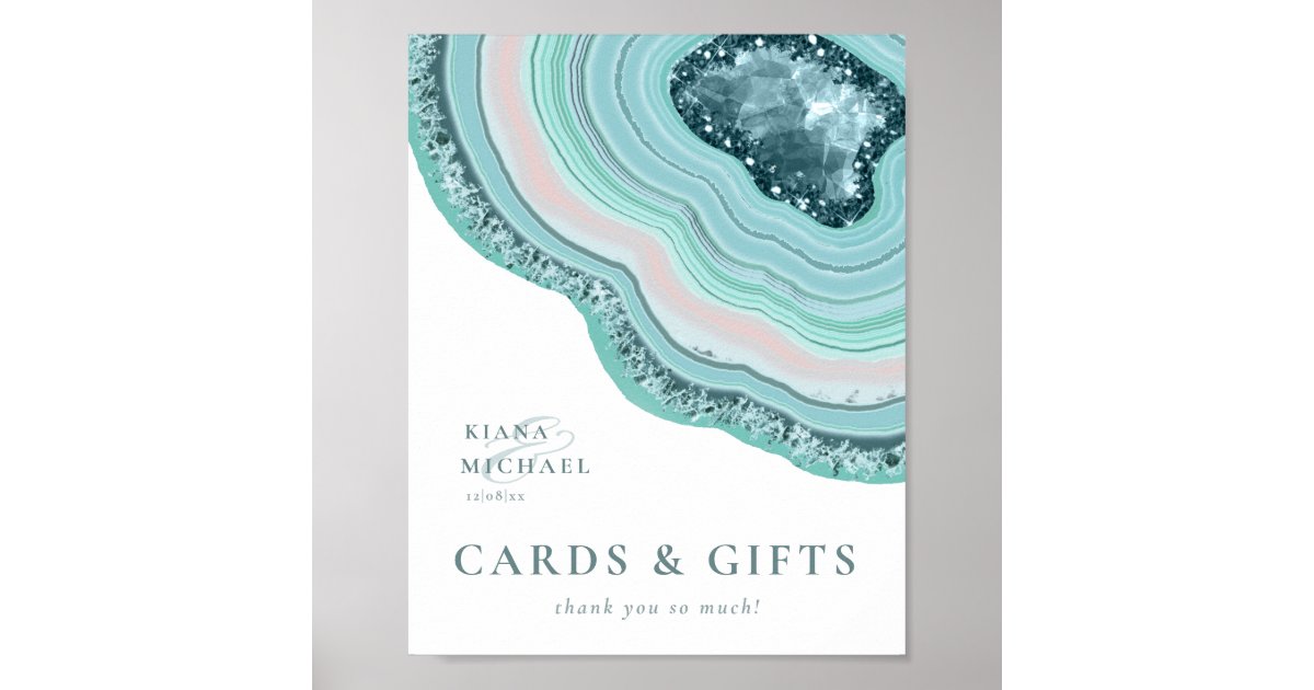 Agate Geode Glitter Cards and Gifts Teal ID647 Poster | Zazzle