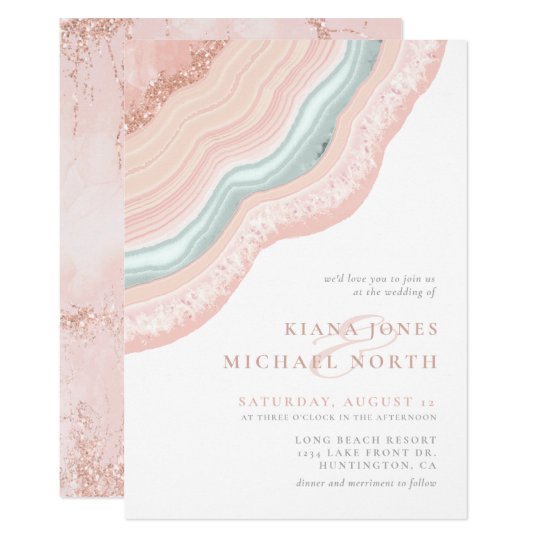 Agate Geode Glitter Wedding Rose Gold ID647 Invitation | Zazzle.com