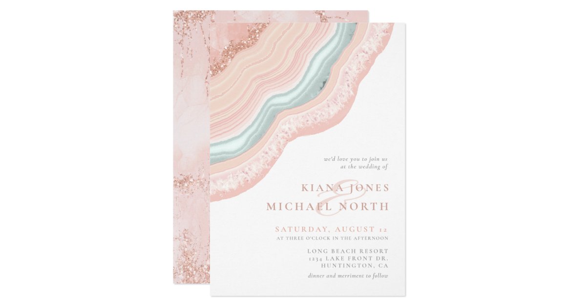 Agate Geode Glitter Wedding Rose Gold ID647 Invitation | Zazzle.com