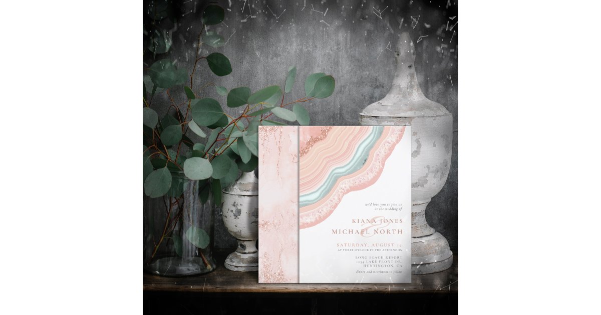 Agate Geode Glitter Wedding Rose Gold ID647 Invitation | Zazzle