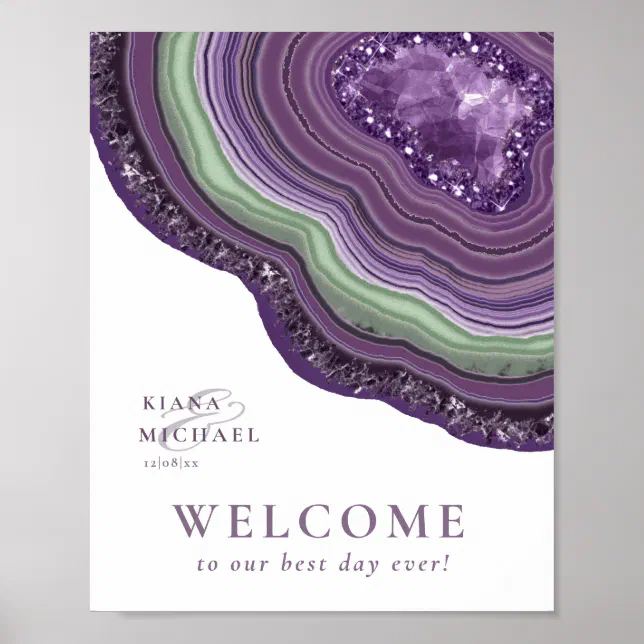 Agate Geode Glitter Wedding Welcome Violet ID647 Poster | Zazzle
