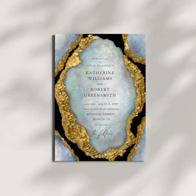 Agate Geode Pearl Golden Wedding Invitation | Zazzle