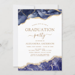 Agate Graduation Class of 2022 Navy Blue Gold Invi Invitation | Zazzle