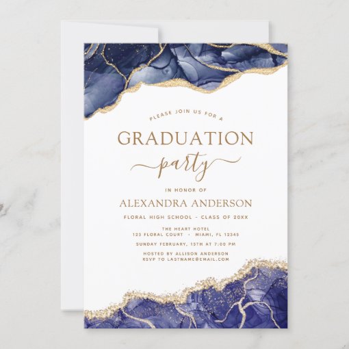 Agate Graduation Class of 2022 Navy Blue Gold Invi Invitation | Zazzle